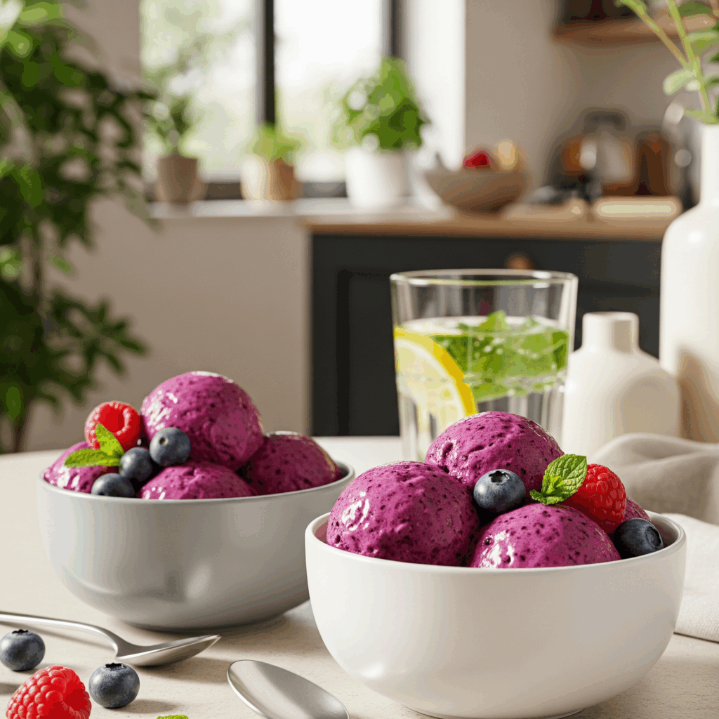 Înghețată vegană cu lapte de cocos și fructe naturale